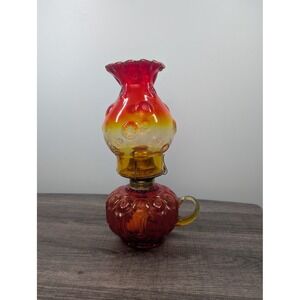 L. E. Smith | Accents | Vintage Amber Red Glass Oil Lamp Hurricane ...